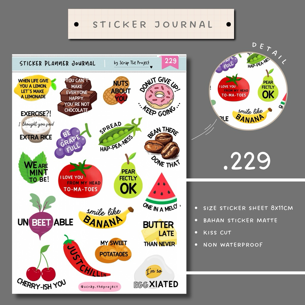 STICKER PLANNER JOURNAL / FUNNY FOOD QUOTES STICKER / STP - 229 ...