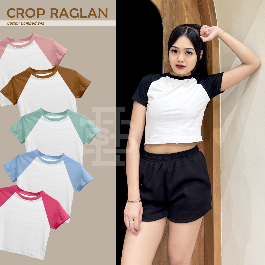 Ks23 - CROP TOP RAGLAN POLOS WOMEN'S BAJU COTTON COMBED 24S THICK WOMEN ...
