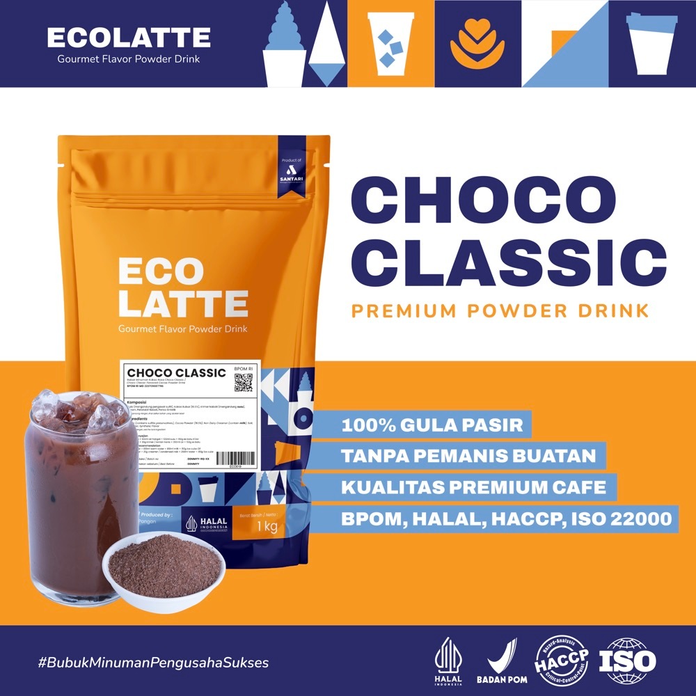 Choco CLASSIC ECOLATTE Drink Powder 1 KG PREMIUM Powder Drink Original ...