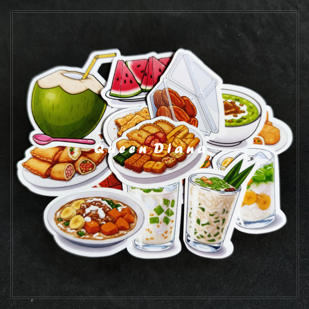 Ramadan stickers, pictures of various takjil, unique ramadan culinary ...