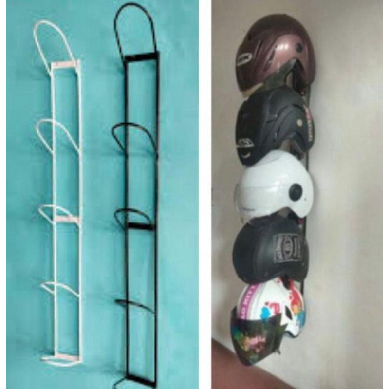 PUTIH HITAM 5 Layer Iron Hanging Helmet Rack, Sturdy White / Black Wall ...