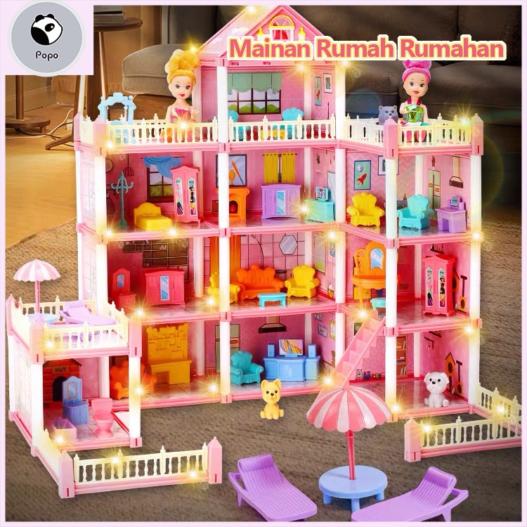3d Princess Big Villa House Toys DIY Doll House Castle Play House With ...