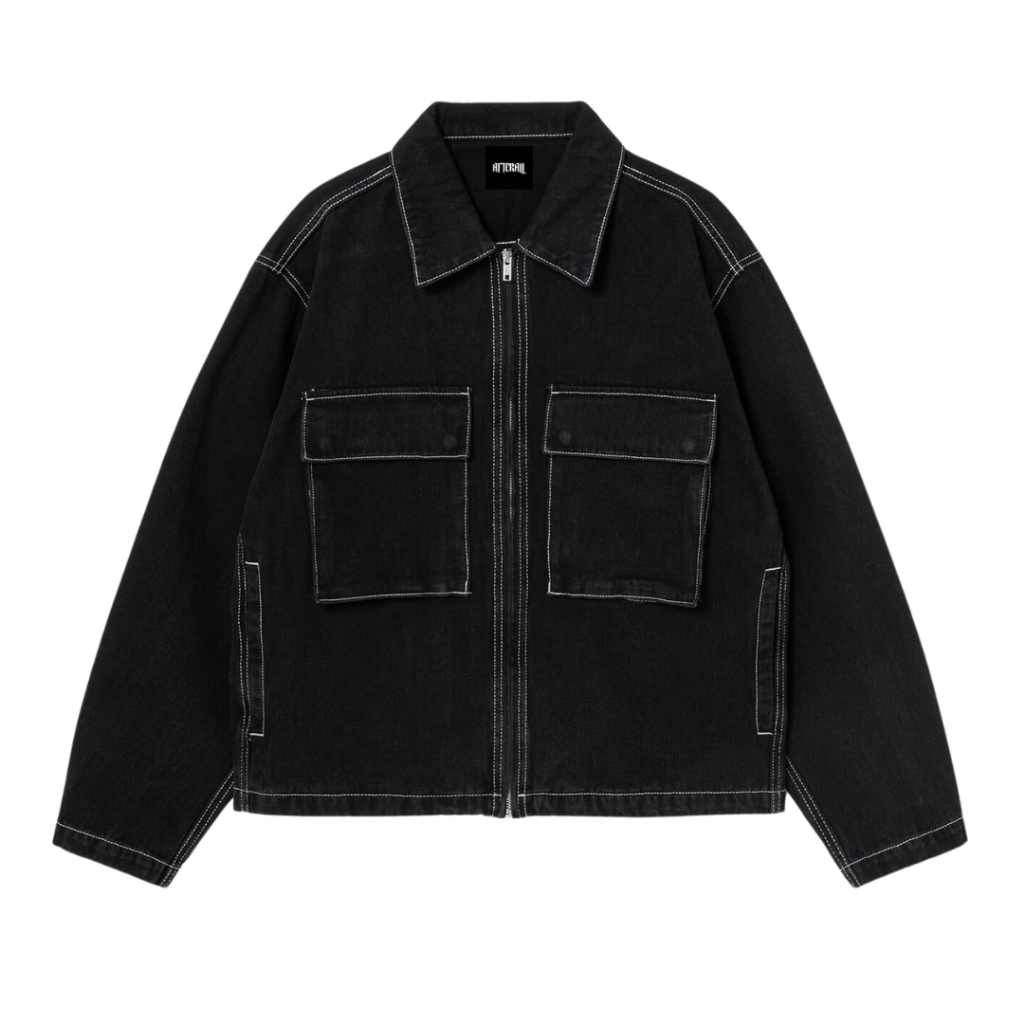 HITAM Afterall Work Jacket Boxy Fit Denim Contrast Stitching Black Ash ...