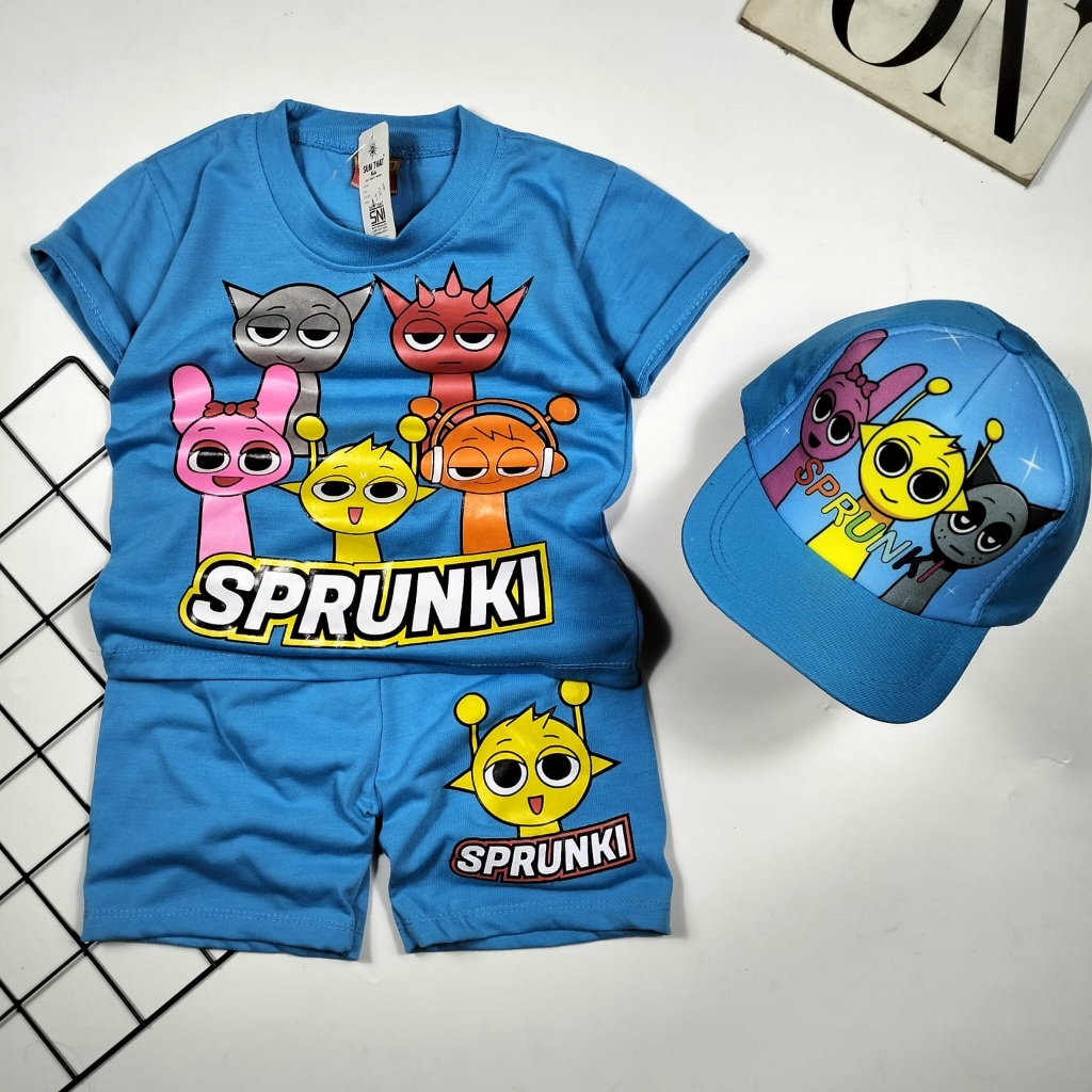 Idc Boys' Blue Short Sleeve Sprunki Shirt Suit Can Add Short Sleeve Hat ...