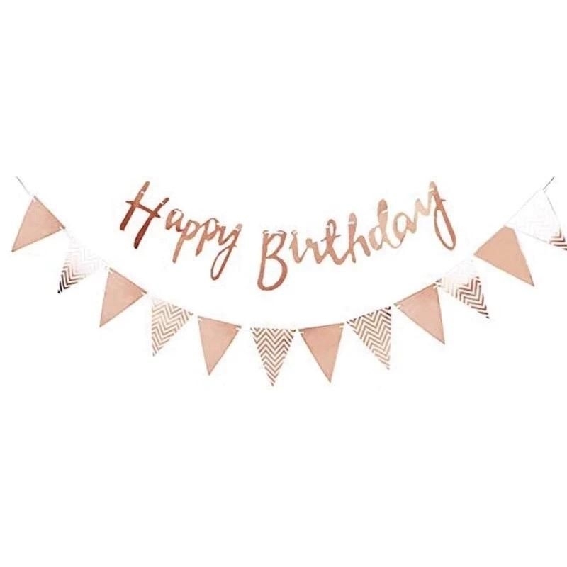 Happy birthday Banner with latin writing connected triangle flag zigzag ...