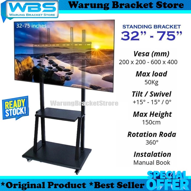 Universal WHEEL STANDING TV BRACKET 32 TO 65 INCH | Shopee Malaysia