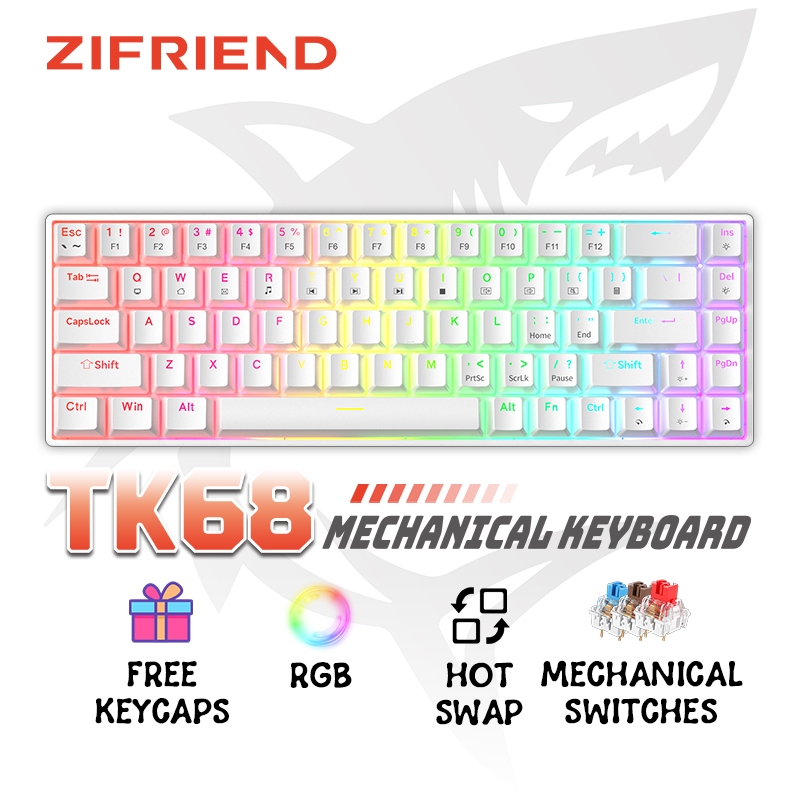 Zifriend TK68 RGB Backlit Mechanical Keyboard Hotswap Wired Blue Red ...