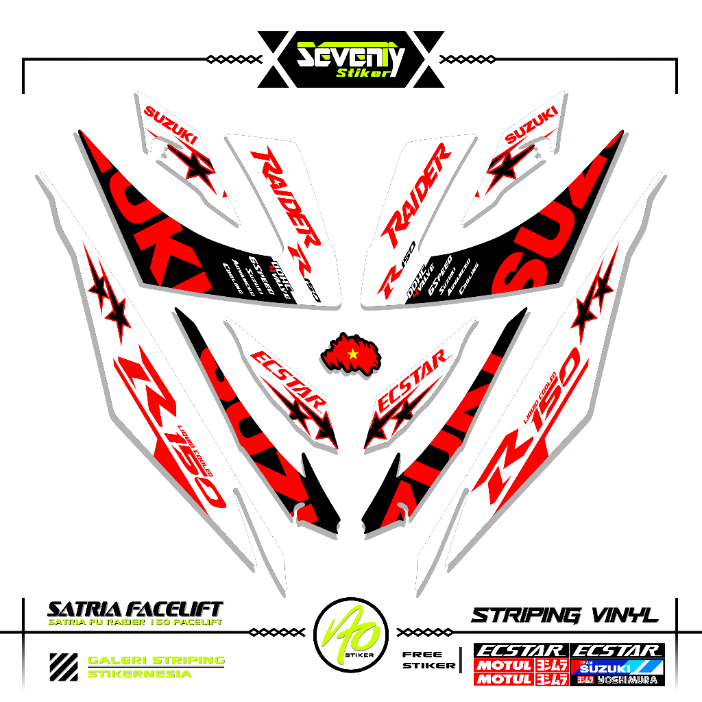 SATRIA FU FACELIFT STRIPING X4 DESIGN STICKER SUZUKI RAIDER R150 ...