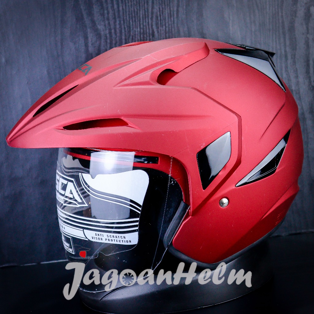 Solid ASCA PREMIER HELMET | Royal RED DOFF | Double VISOR | Shopee Malaysia
