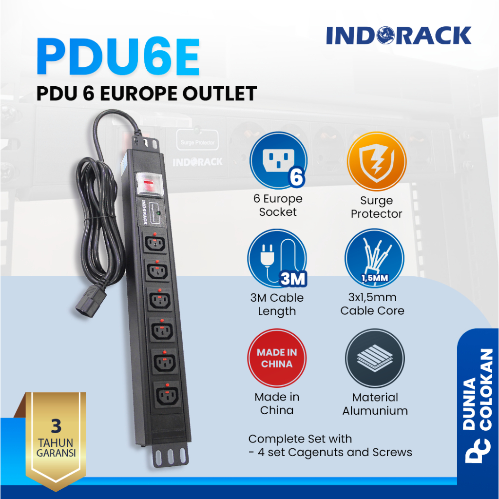 Pdu6e PDU INDORACK 6 Outlet 10A Europe C13 Head Plug C14 Socket Power ...