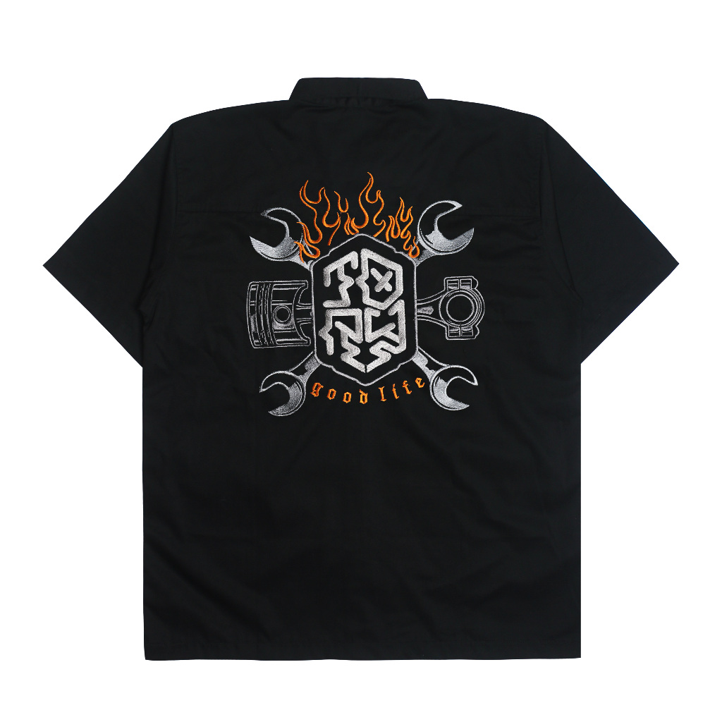 KEMEJA HITAM Troy Company Work Shirt Workwear Black Inferno Mechanics ...