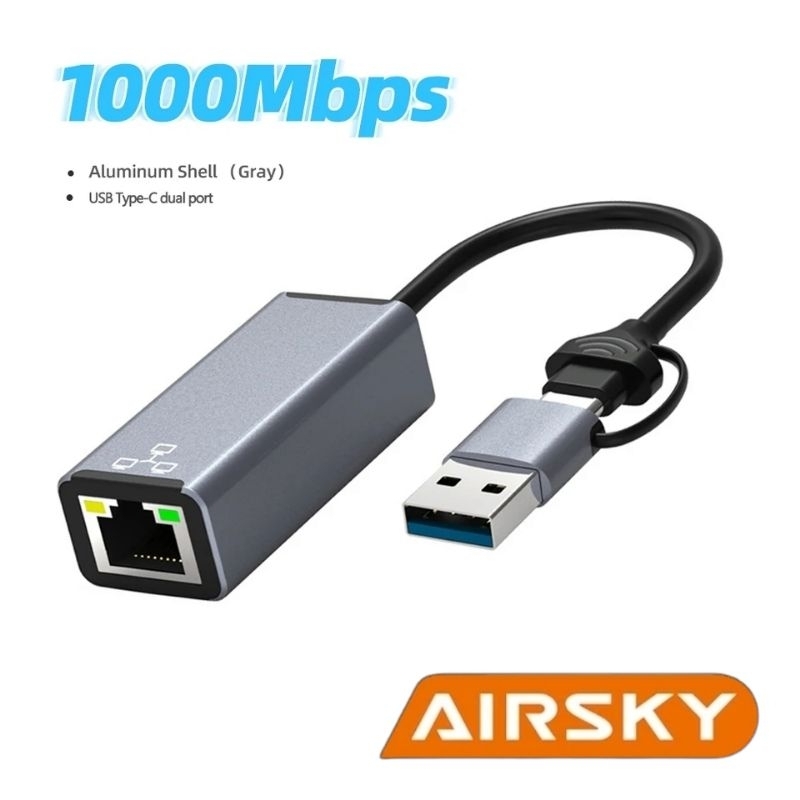 Usb 3.0 / TYPE C to Gigabit Lan Ethernet 1000Mbps Adapter AIRSKY | Shopee Malaysia