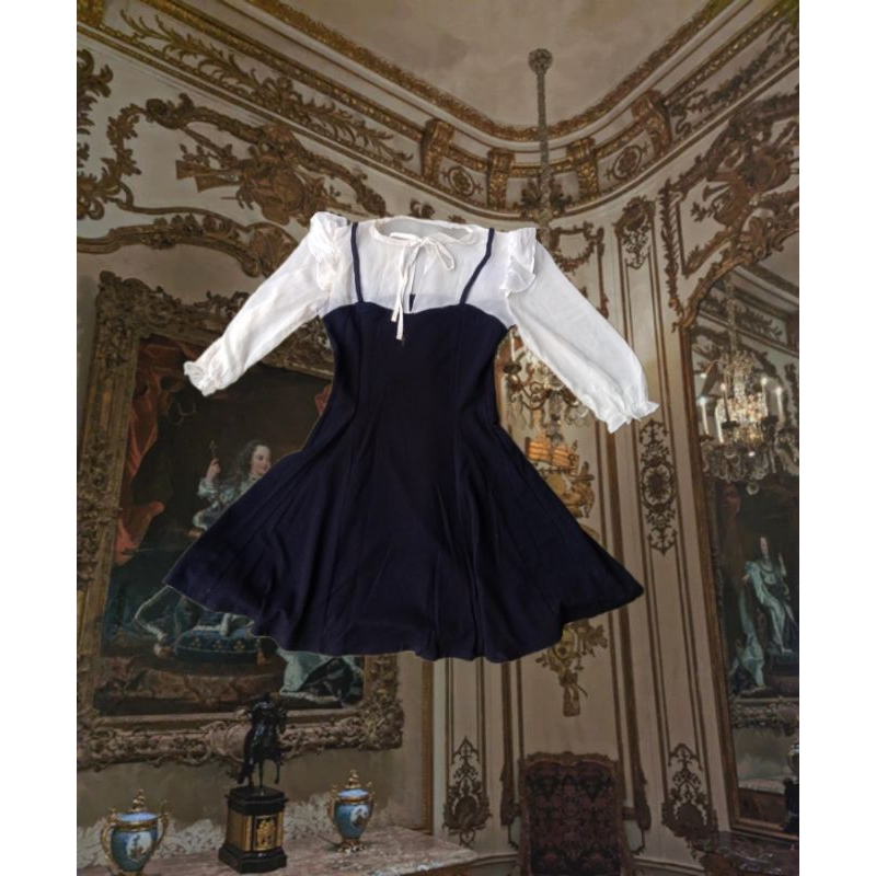 Minidress black and white mini dress coquette, cottage core, fairycore ...
