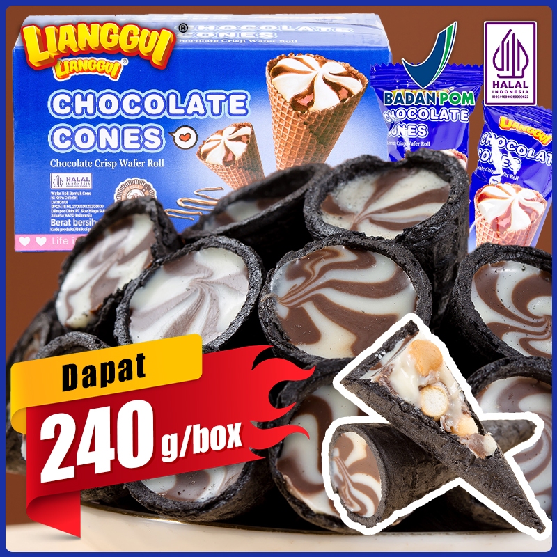 HALAL Lianggui Choco Cone 240g Crispy Chocolate Wafers Melted Ice Cream ...