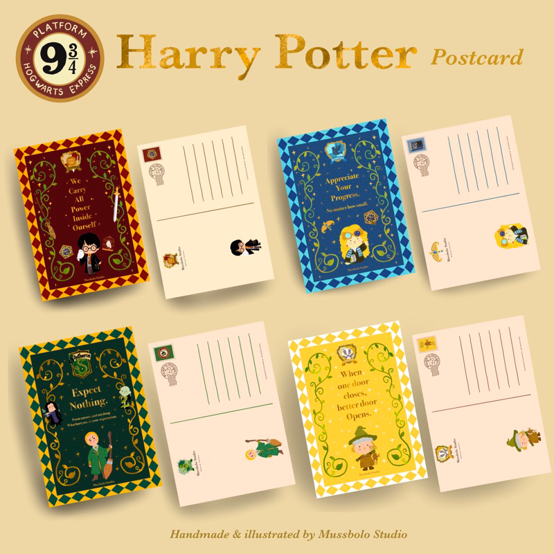 Harry Potter Postcard - Gryffindor, Ravenclaw, Slytherin, Hufflepuff ...