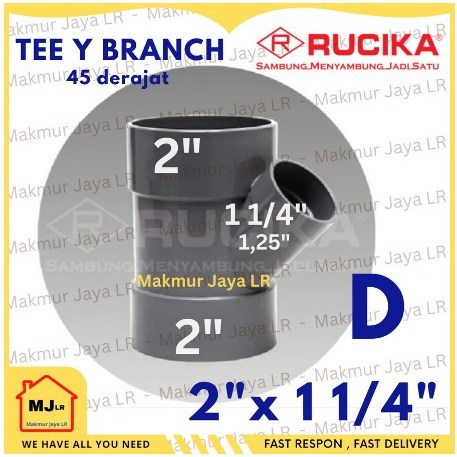 Tee Y Branch 2" x 1 1/4" 2x1,25 inch D RUCIKA PVC Tee Y 45 degrees 2 x ...