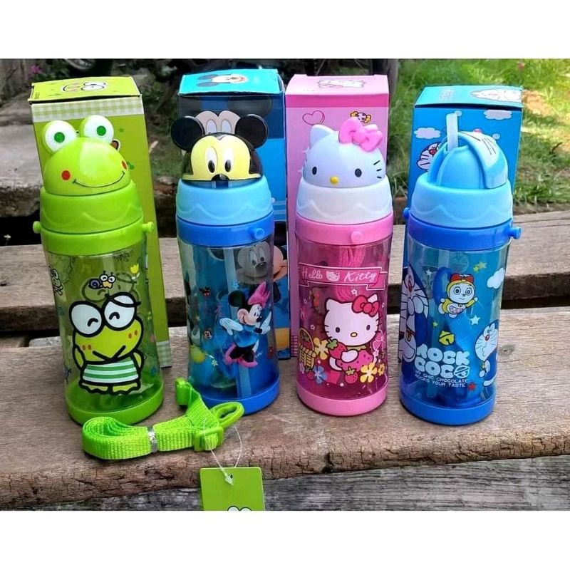 450ml character head children's drinking bottle/long strap cute character head children's bottle ...