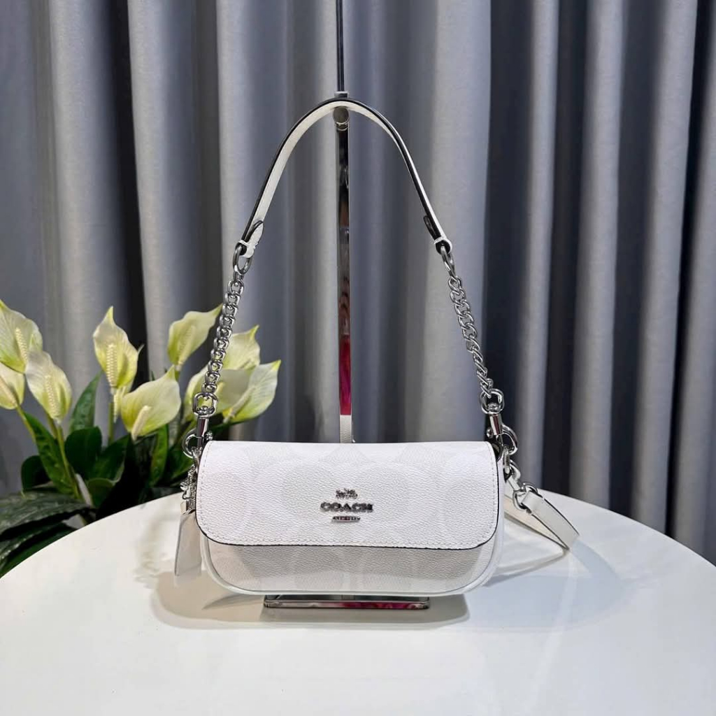Can70 Hayley Flap Bag In Signature Canvas Glacier White | Shopee Malaysia