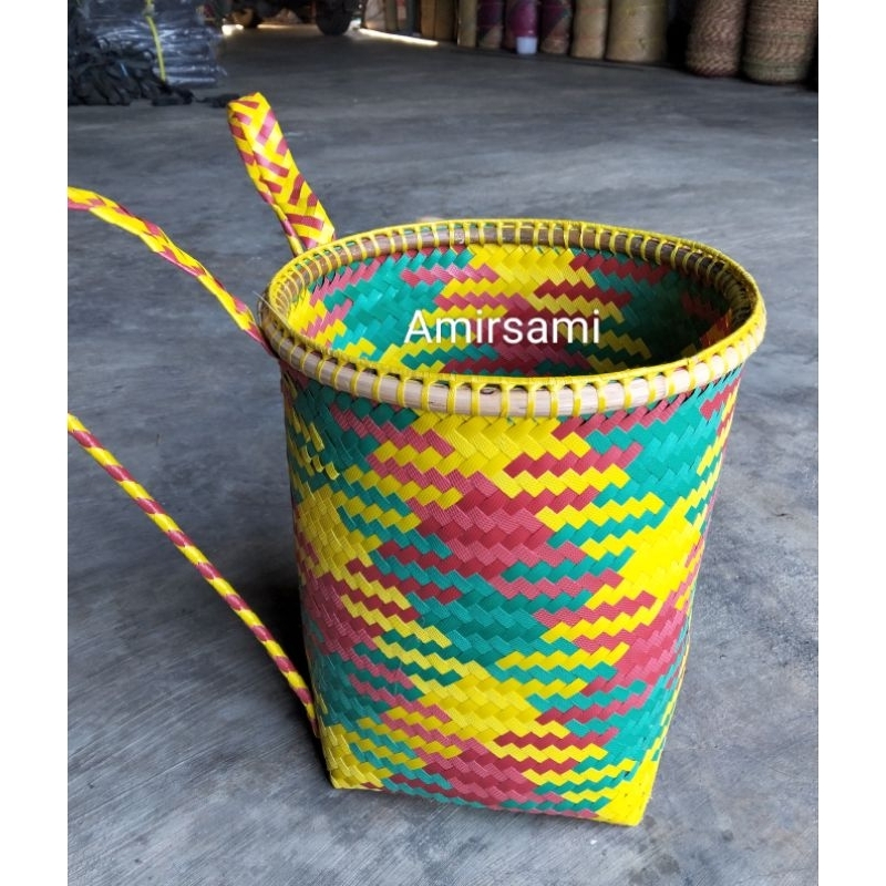 Typical Kalimantan square bottom backpack made of plastic strap ...