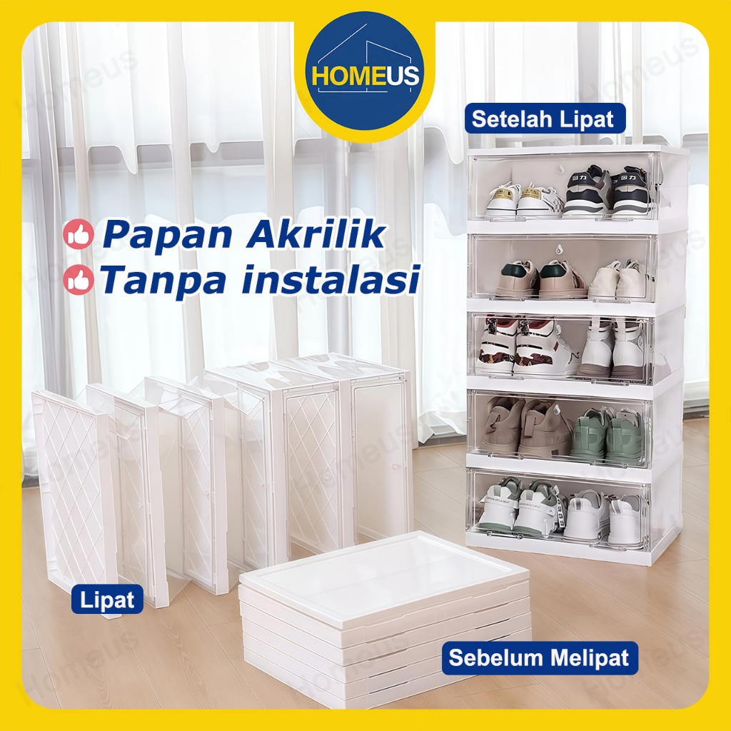 【No Installation Required】Homeus Shoe Cabinet Folding Shoe Box Folding ...