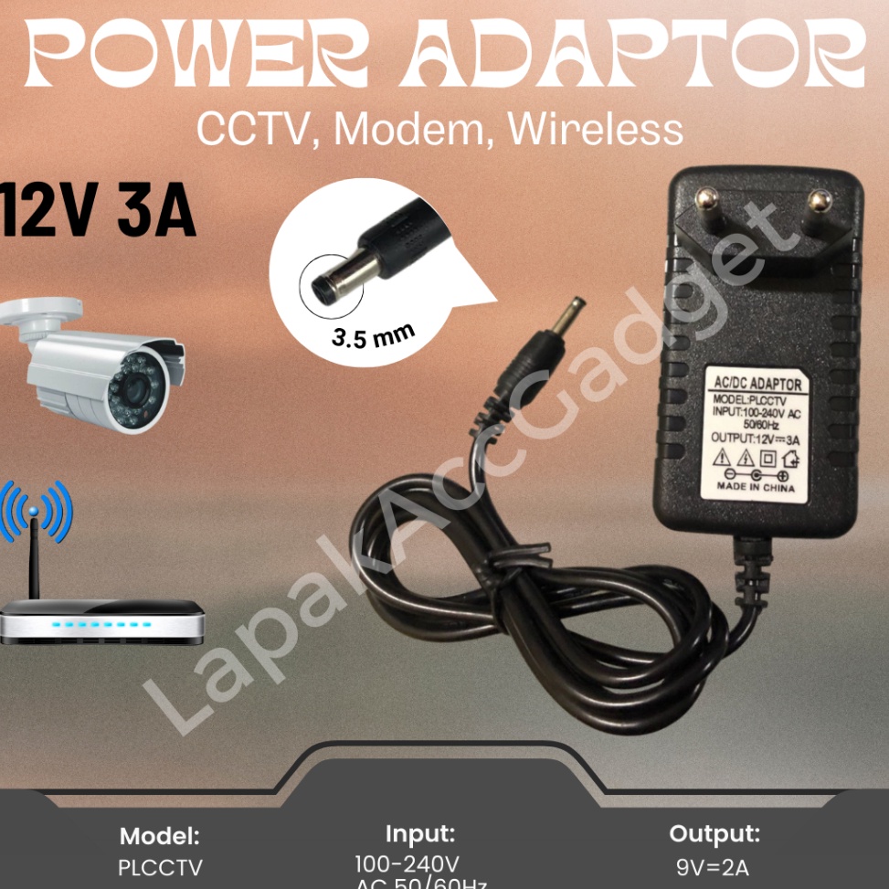 CODE F7S ADAPTER DC ADAPTER 12V 3A JACK 35mm Real ampere TRANSFORMER ...
