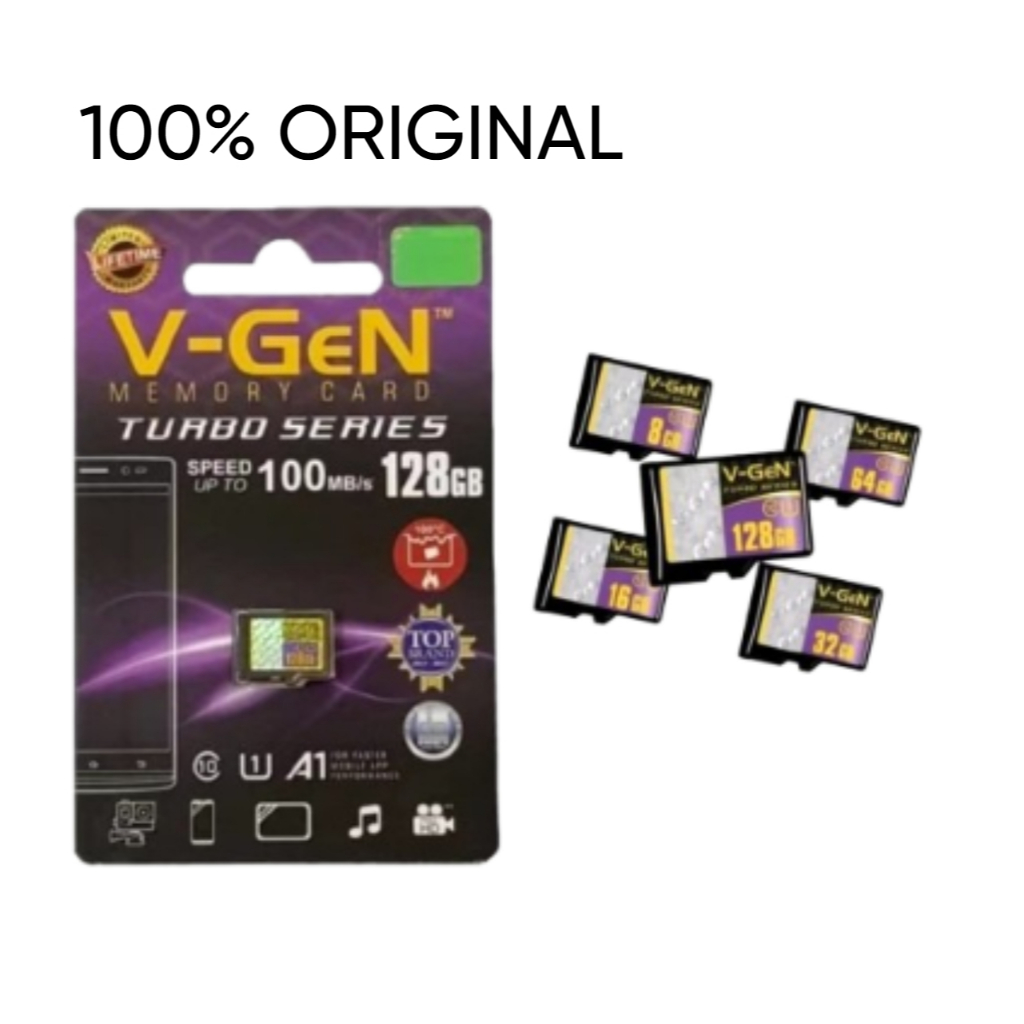 Micro SD V-GEN Memory Card Vgen Turbo Series Class 10 Speed 100 MB/s ...