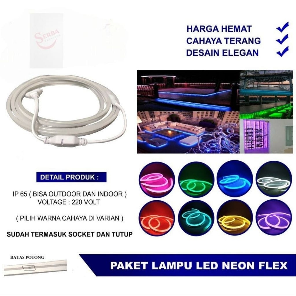 NEON FLEX LIGHTS 220v 1M 2M 3M 4M 5M 5 METERS FREE SOCKET 1pcs STAY ...