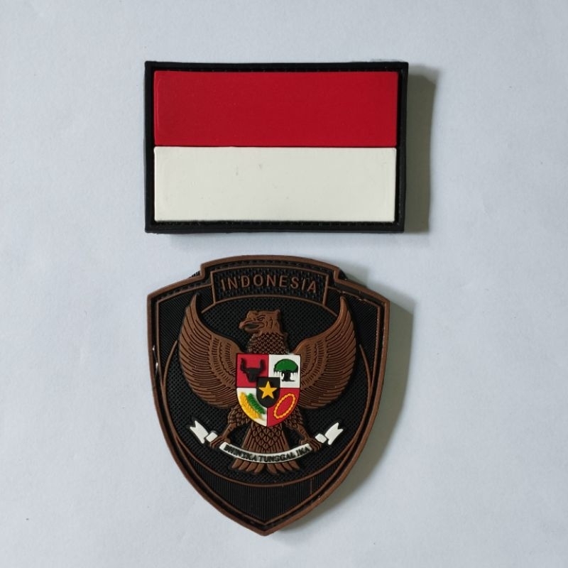 HITAM Rubber Patch, a set of Black National Team Garuda logo and Indonesian Flag logo. Velcro ...