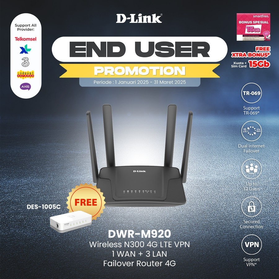 Dlink DWR-M920 WIRELESS N300 4G LTE VPN WAN FAILOVER ROUTER | Shopee Malaysia
