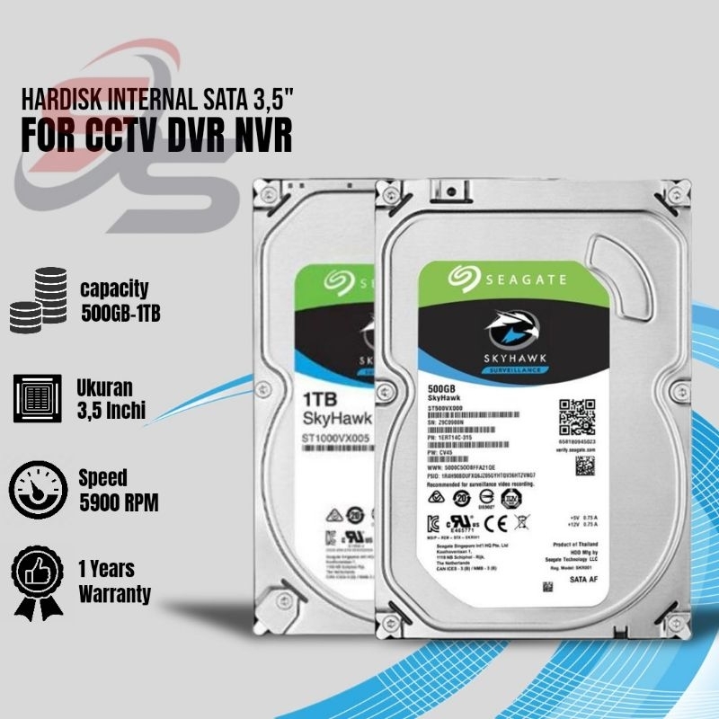 Cctv Hard Disk 2TB/ 1TB/ 500GB Skyhawk Slim 3.5" Sata HDD CCTV DVR NVR ...