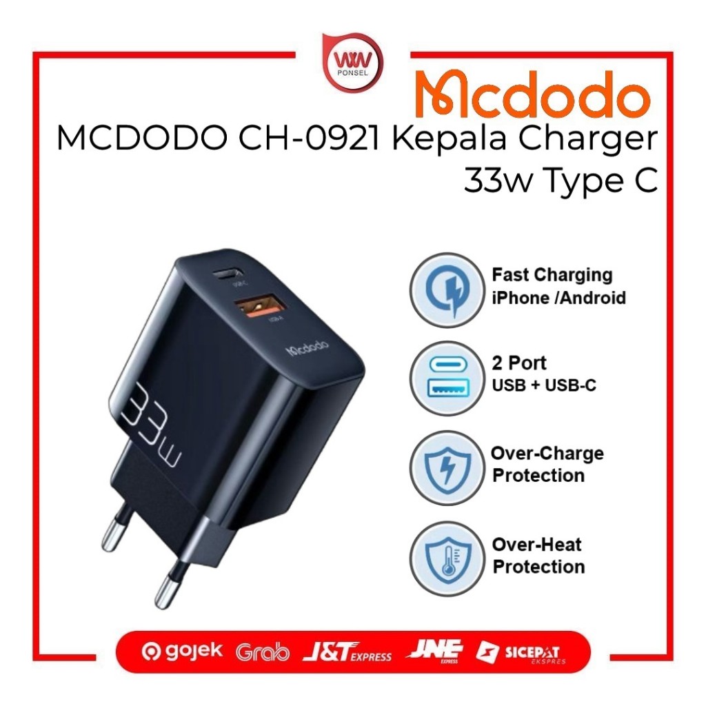 Mcdodo CH-0291 Head Charger 33w Quick Charge Type C + USB Fast Charging For iPhone Android ...