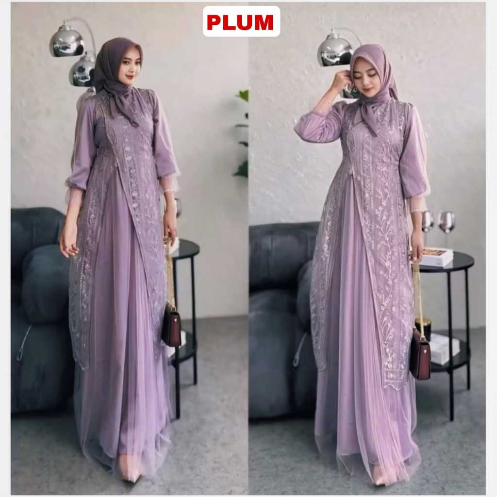 (NEW Model) Zayana Dress / Gamis Crinkle Mix Pearl Brukat Burgundy ...