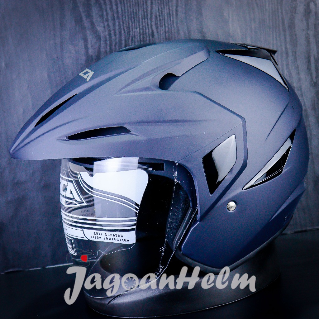 Solid ASCA PREMIER HELMET | Navy BLUE DOFF | Double VISOR | Shopee Malaysia