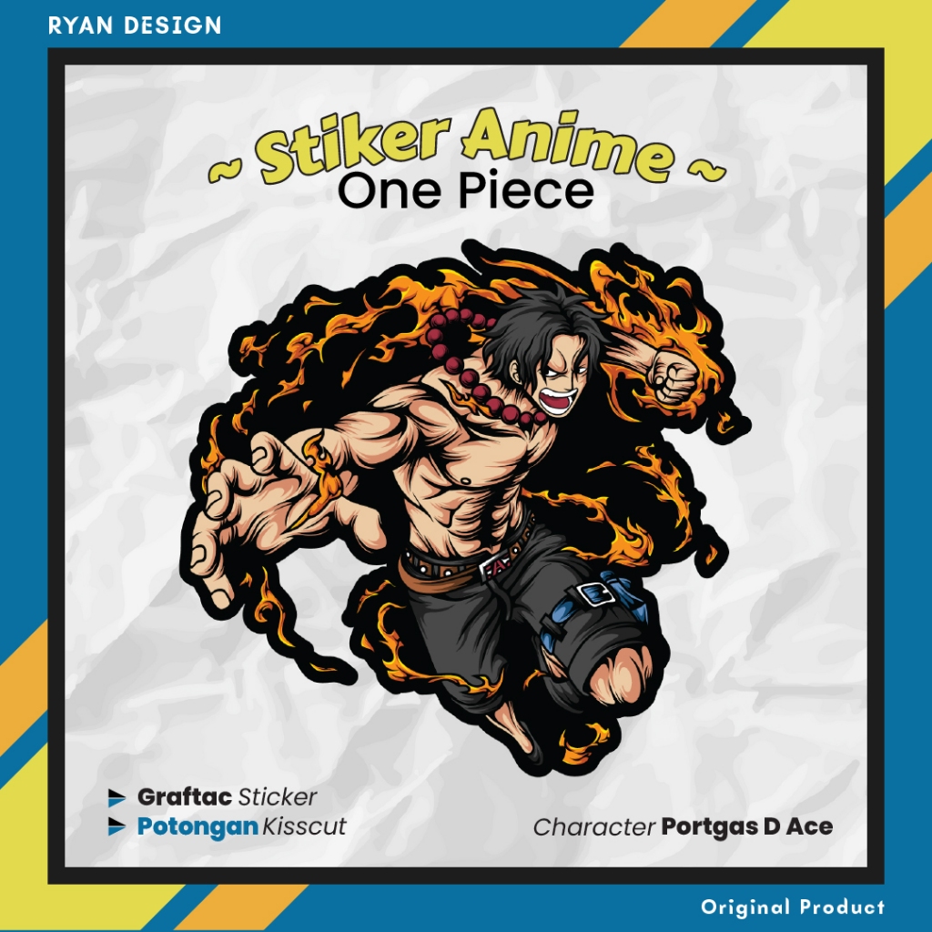 Ryan Design One Piece Ace Anime Sticker - Graftac Kisscut Cut Sticker ...