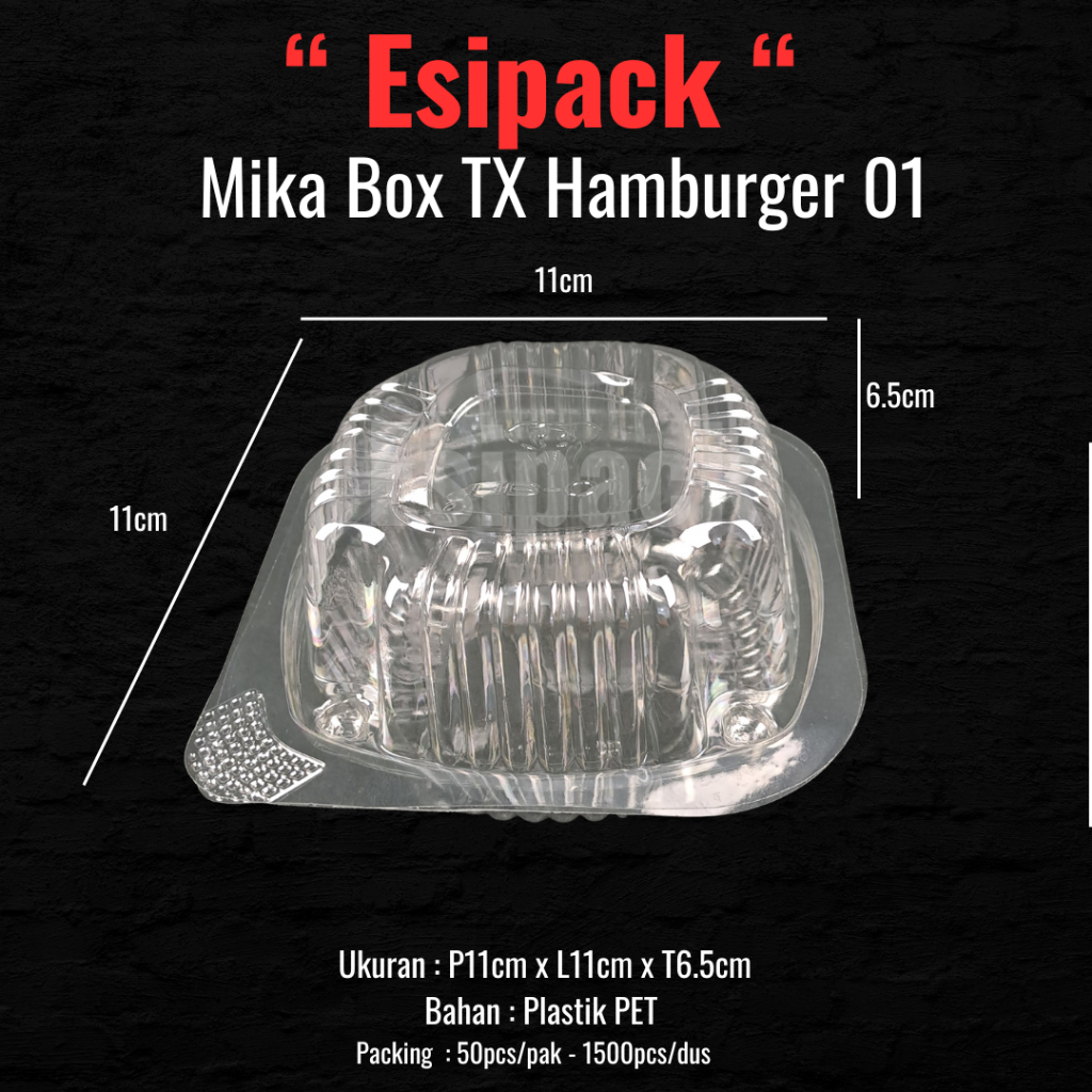Mika Burger Box HB-01 - Cake Box, Mika Snack Box, Tray Lunch Box (50pcs ...