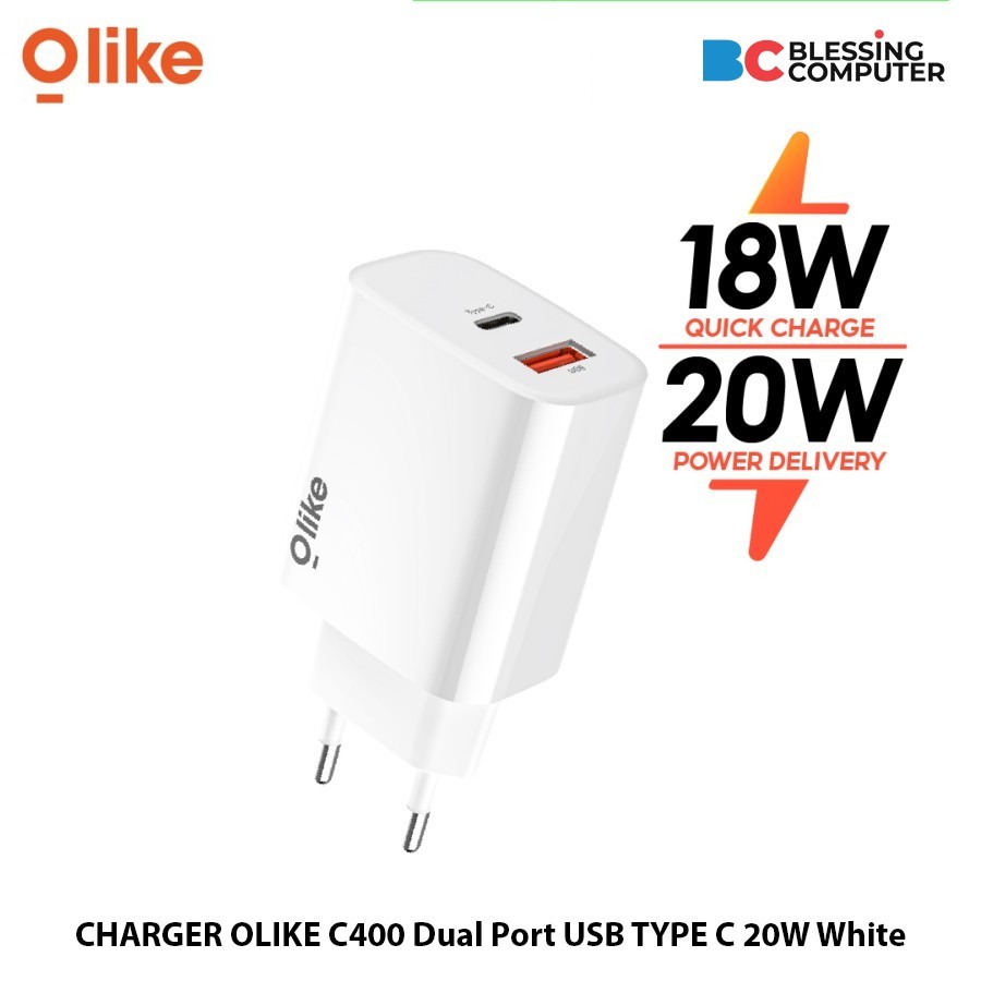 Olike C400 CHARGER Dual Port USB TYPE C 20W White | Shopee Malaysia