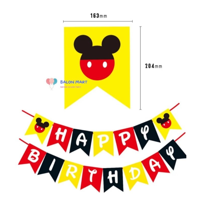 Bunting Flag / HBD Mickey Happy Birthday Banner | Shopee Malaysia