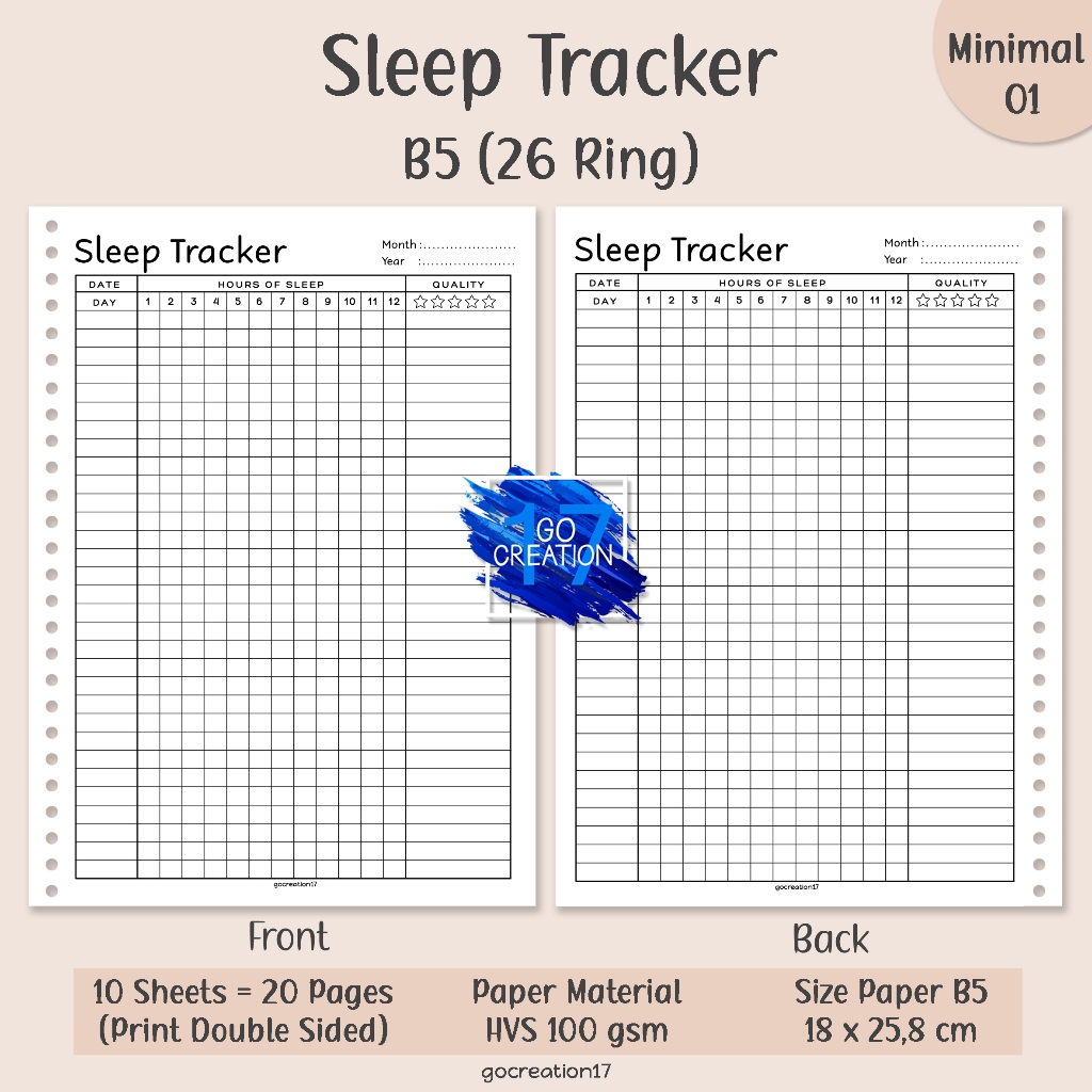 Paper Planner Book Binder Sleep Tracker Simple Minimalist Sleep Tracker ...