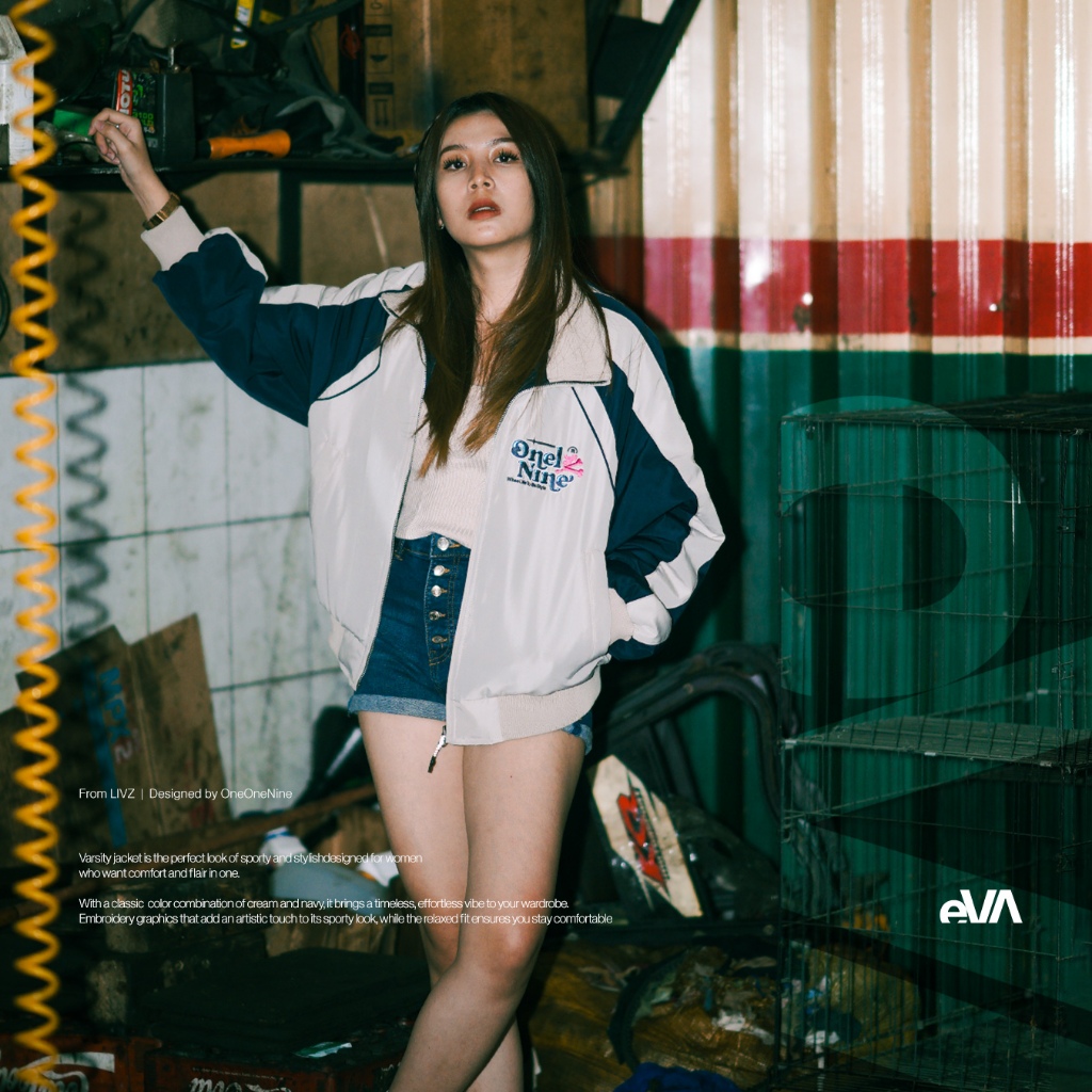 Oneonenine Eva Cream Crop Jacket - Women's Varsity Jacket | Shopee Malaysia