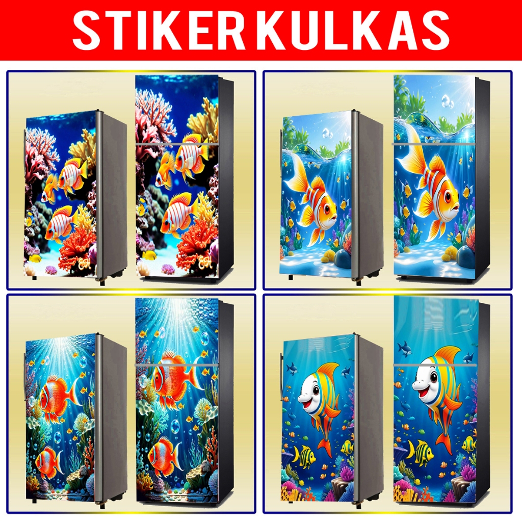 1 DOOR REFRIGERATOR STICKER, 2 DOOR REFRIGERATOR STICKER, FISH MOTIF ...