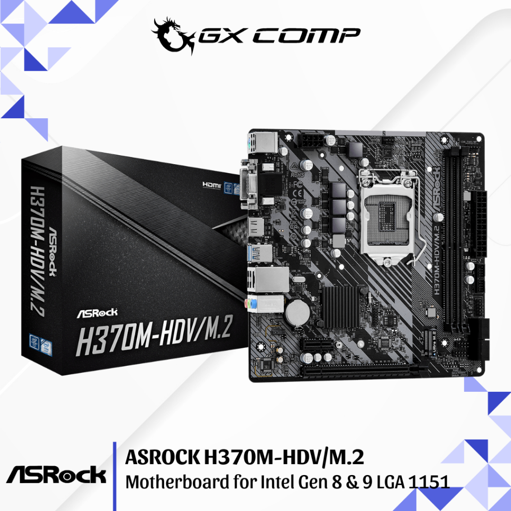 Asrock H370M-HDV/M.2 Mobo Motherboard for Intel Gen 8 & 9 LGA 1151 ...
