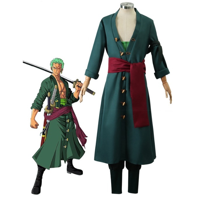 HIJAU One Piece Roronoa Zoro Zorro Green Kimono Anime Cosplay Costume ...