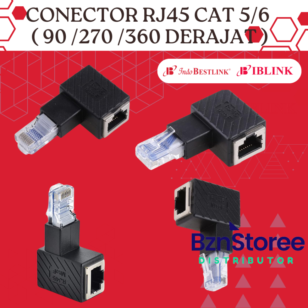 Connector Lan ethernet Rj45 Cat 6 Male to Female L 90 270 360 / Adapter ...
