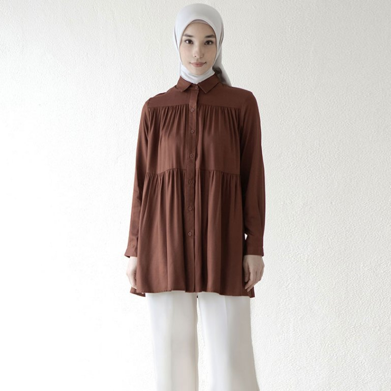 OFFWHITE Gendhis by Aska Label - Off-white rayon muslim women's top, raspberry maroon busui ...