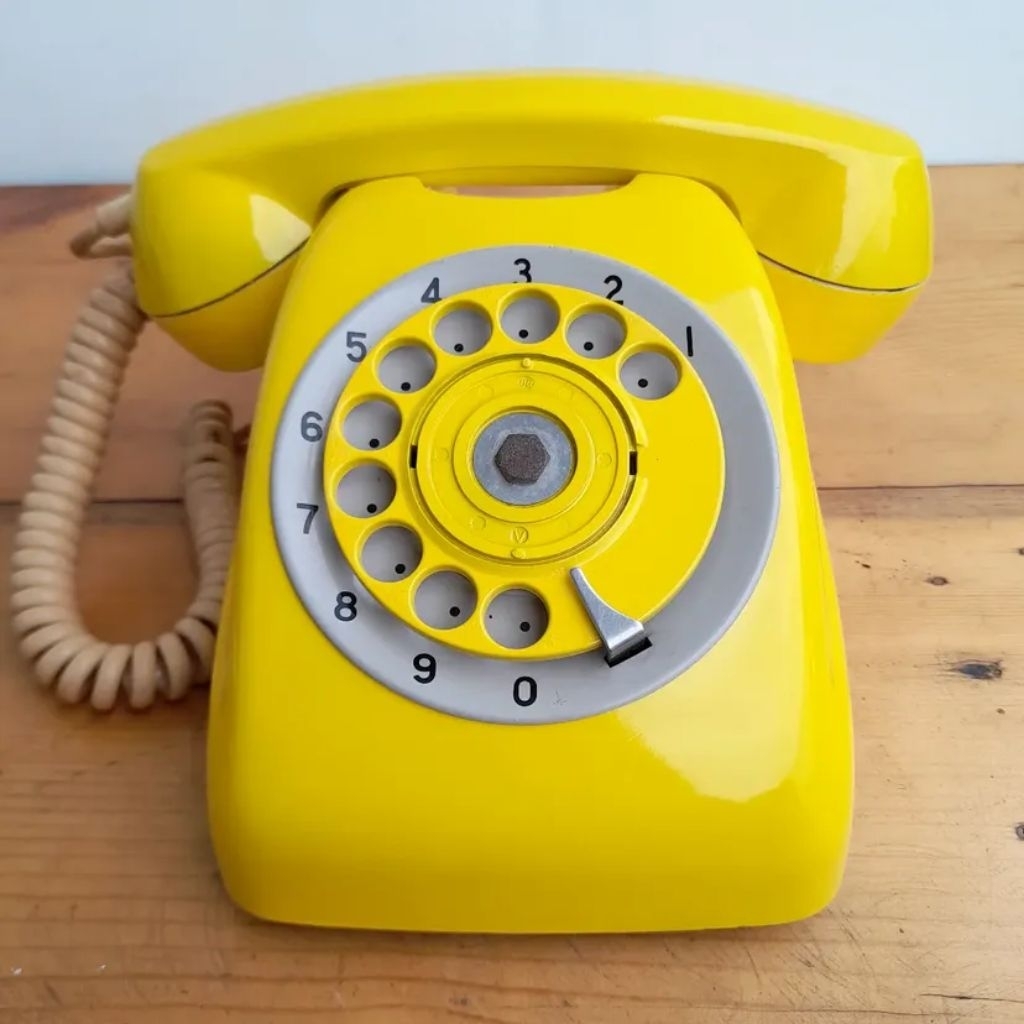 Vintage vintage vintage rotary telephone, yellow rotary telephone ...