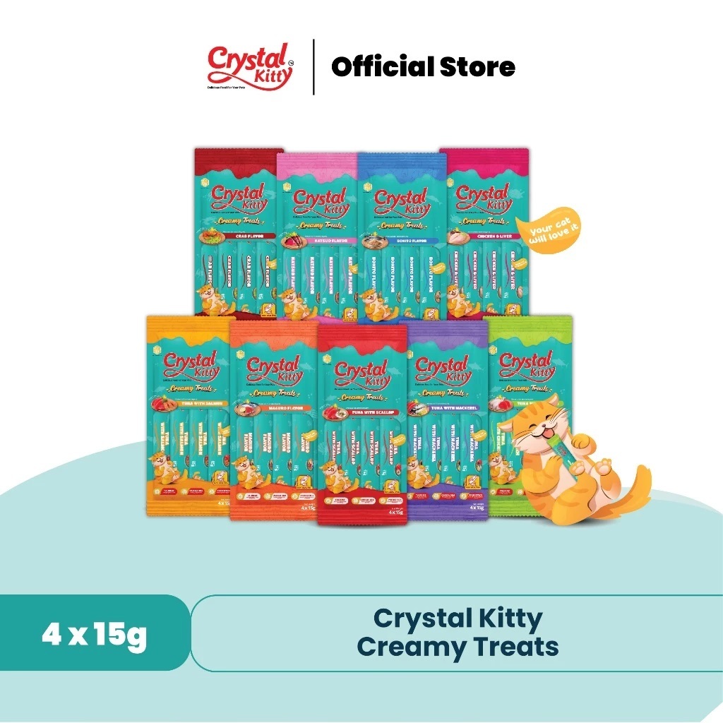 Crystal Kitty Creamy Treats All Stage Cat Snacks 1 pack (15gr x 4pcs ...