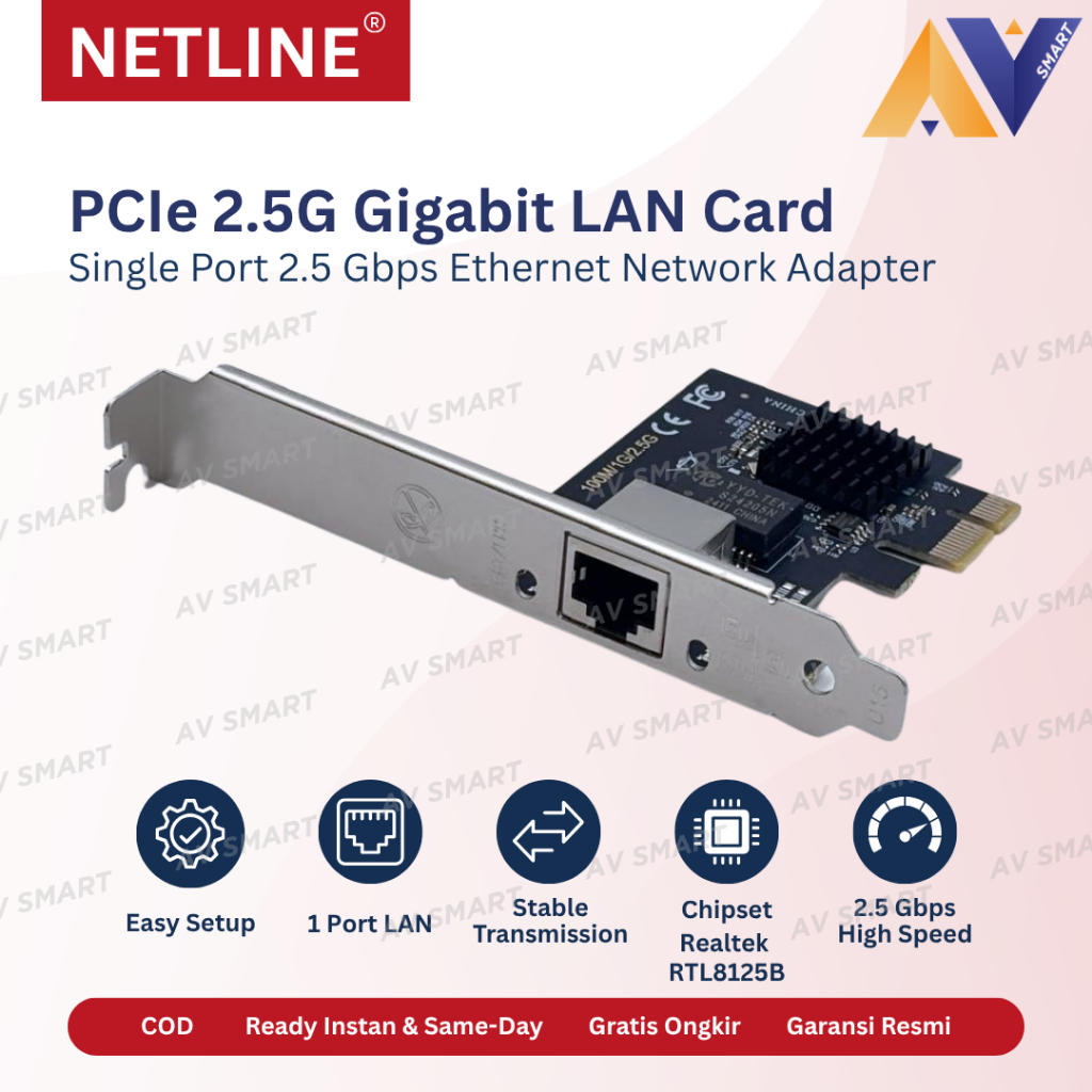 Netline PCIe 2.5G LAN Card Gigabit 1 Port PCI Express 2.5Gbps Ethernet ...