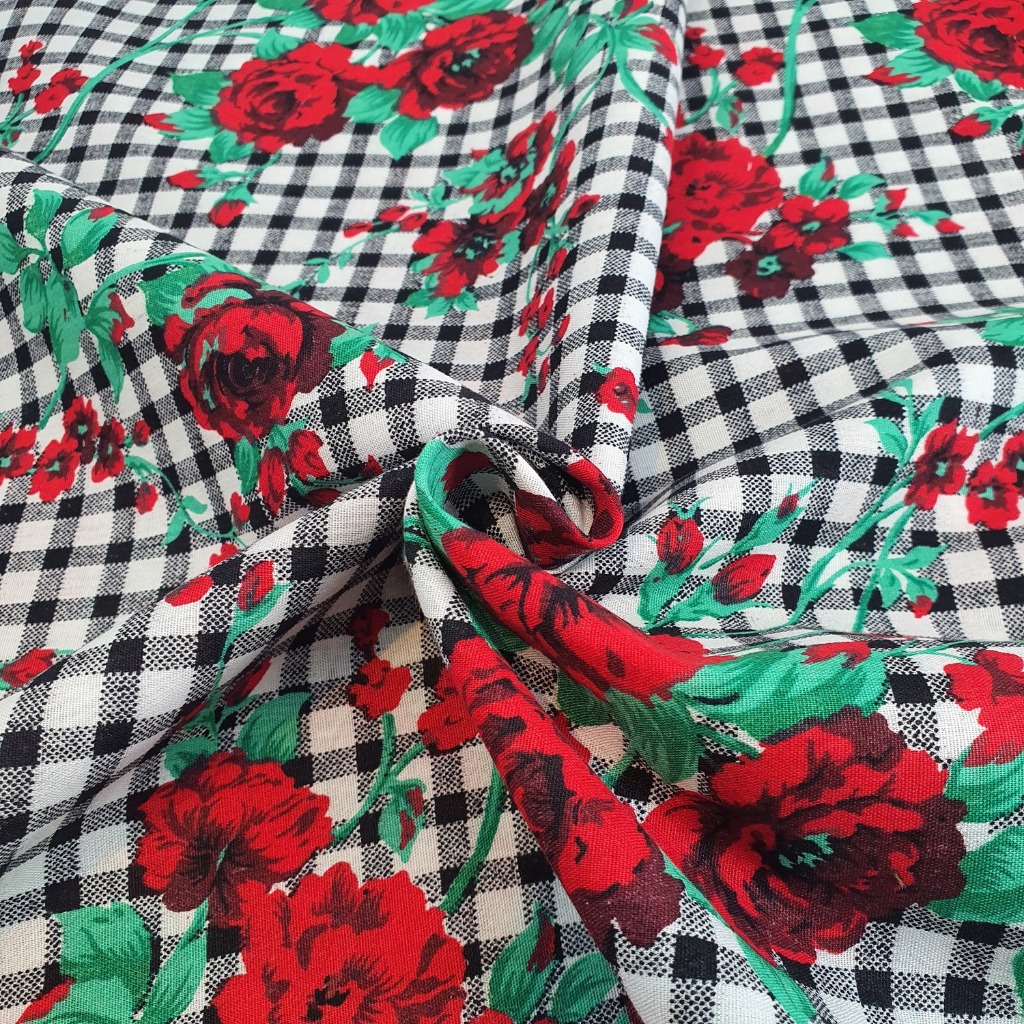 MAWAR Cotton Motif Plaid Mix Red Rose Flowers (Pronto Moda) | Shopee ...