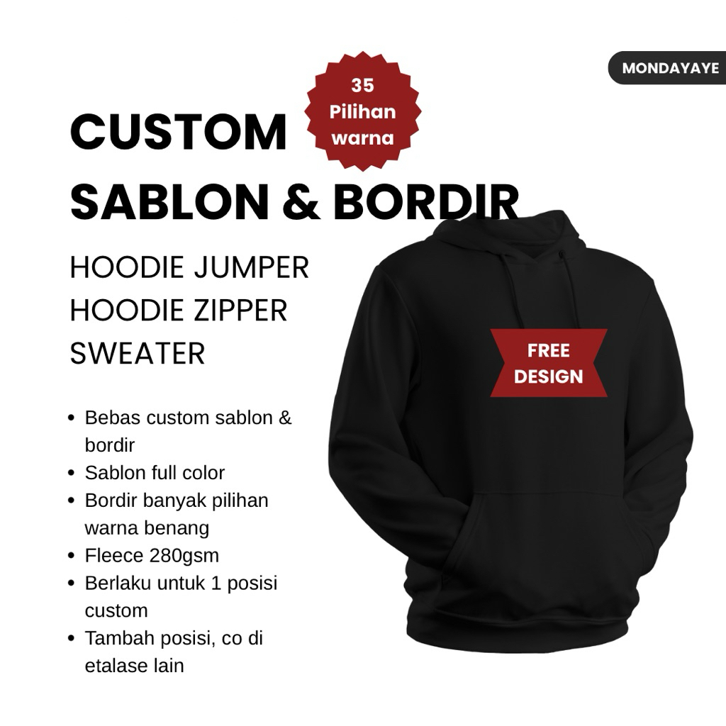 CUSTOM SCREEN PRINTING EMBROIDERED HOODIE JUMPER UNIT - SWEATER ...