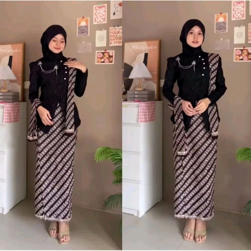 Modern Black Janggan Kebaya Graduation Tunic Set Engagement Proposal ...